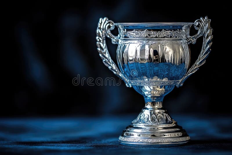 Reflective Silver Trophy on Dark Blue Background Stock Illustration ...