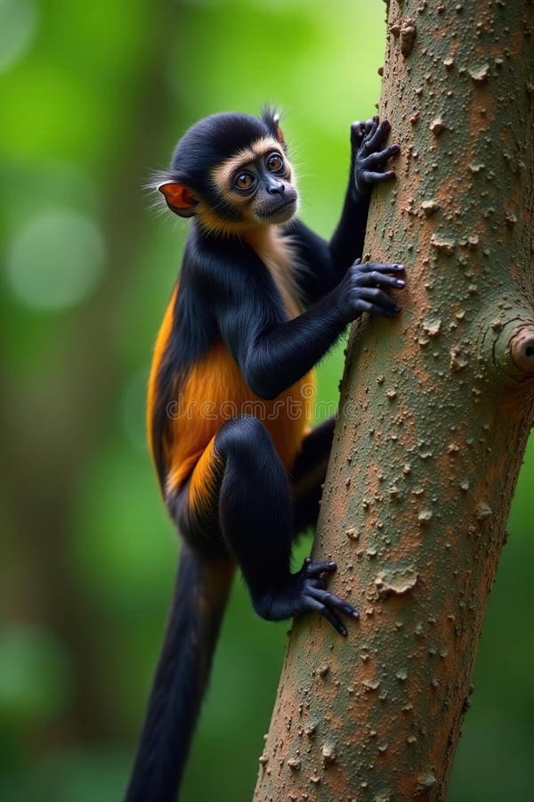Ornate Spider Monkey Climbing Up a Tree Trunk Ornate Spider Monkey ...
