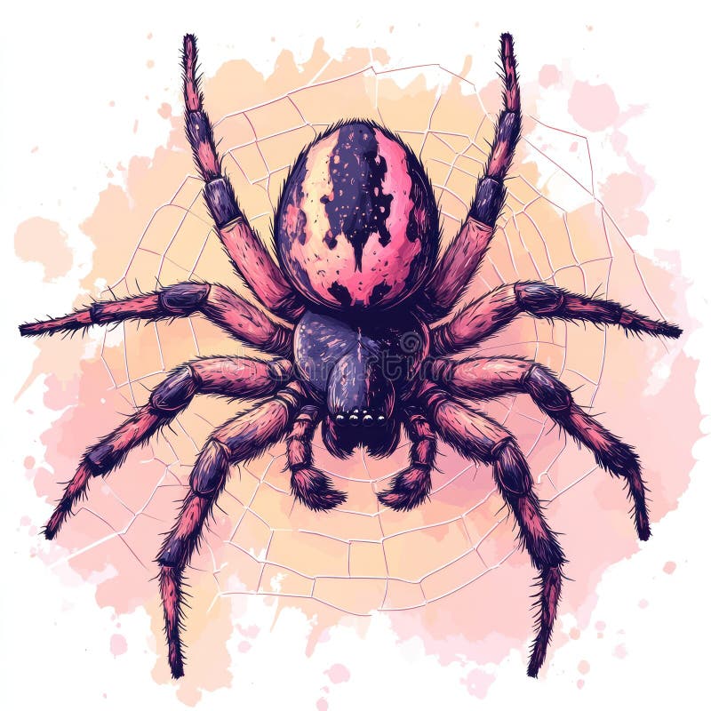 Ornate Spider on Web, Watercolor Style Stock Illustration ...