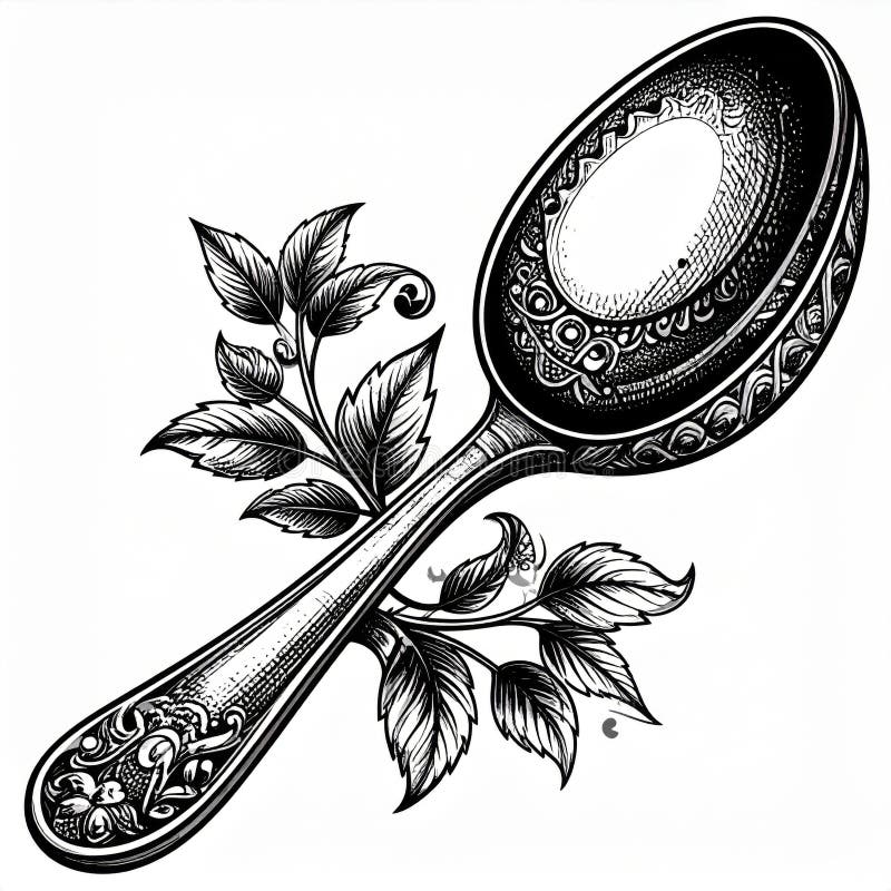 Ornate Spoon with Detailed Leaves Illustration Stock Illustration ...