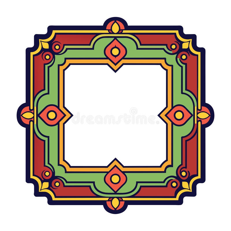 An Ornate Square Frame with a Colorful Design, Transparent Background ...