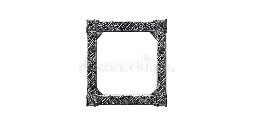 Ornate Square Metal Frame with Celtic Patterns Isolated on Transparent ...