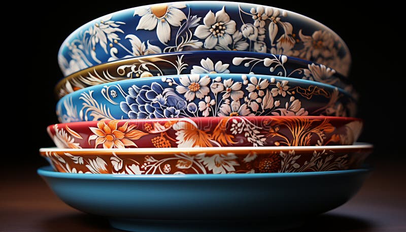 An Ornate Stack of Antique Crockery in Vibrant Colors Generated by AI ...