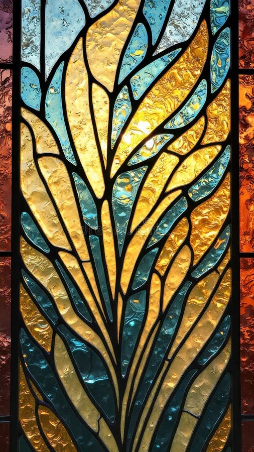 Ornate Stained Glass Window with Intricate Leaf Design in Vibrant ...
