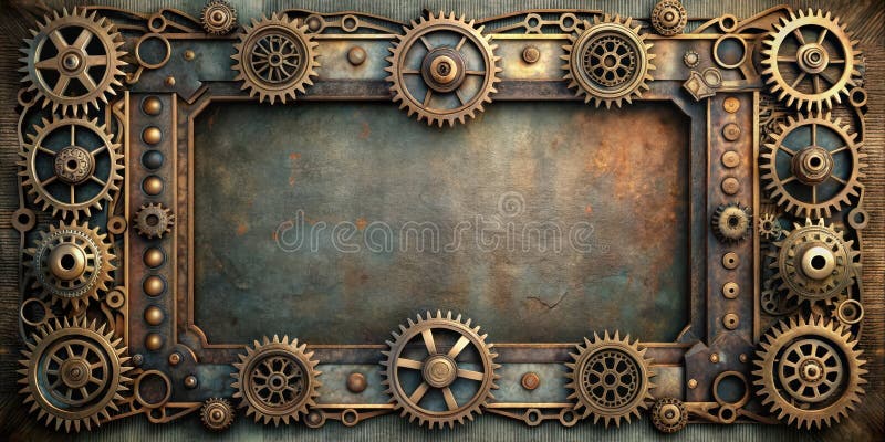 Ornate Steampunk Gear Frame with Rustic Metal Background, Perfect for ...