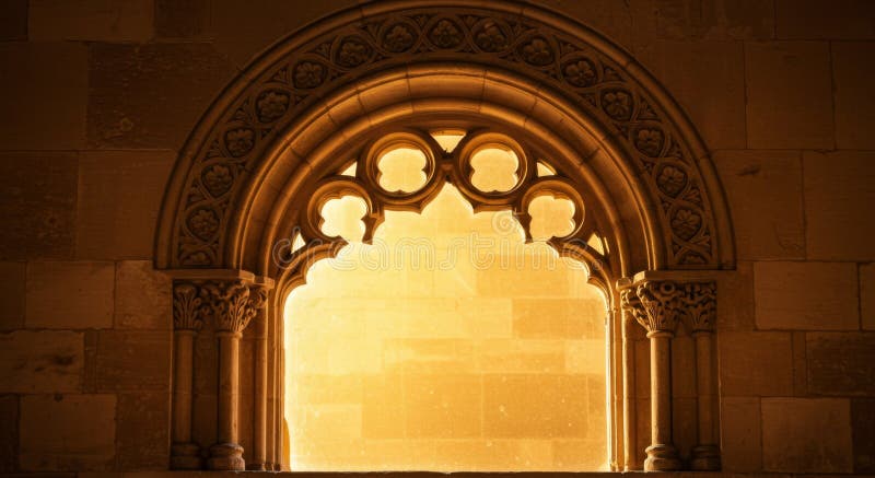 Ornate Stone Arch with Golden Light Stock Illustration - Illustration ...