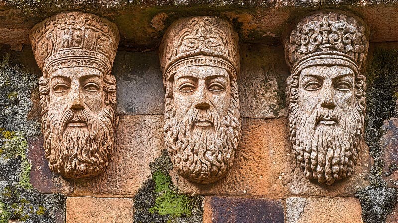 Stone Carved Heads stock illustration. Illustration of details - 368674494