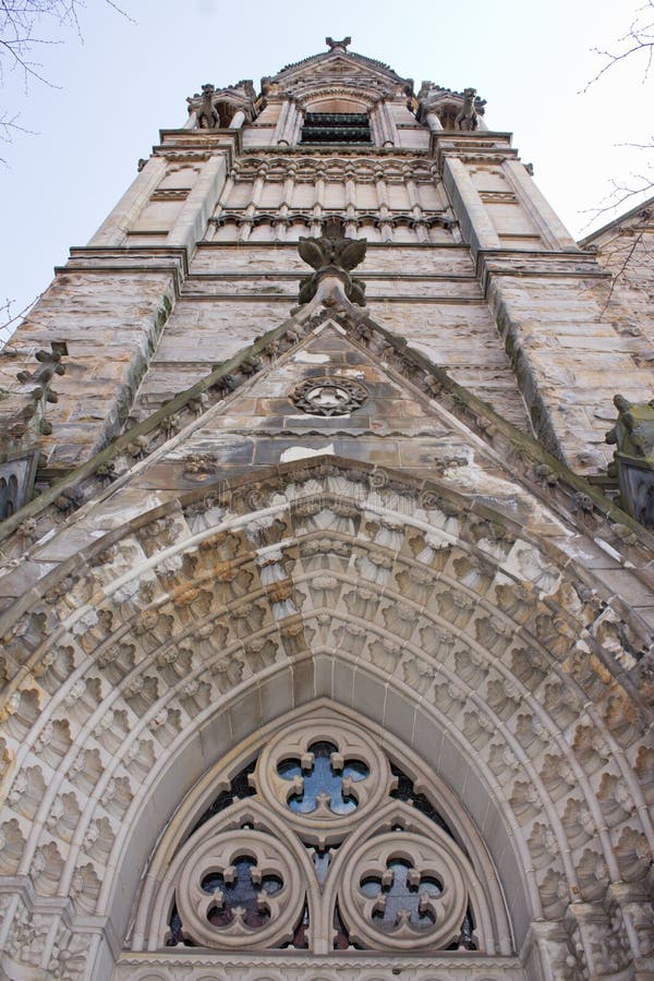 Ornate Stone Christian Church Tower Stock Photo - Image of windows ...
