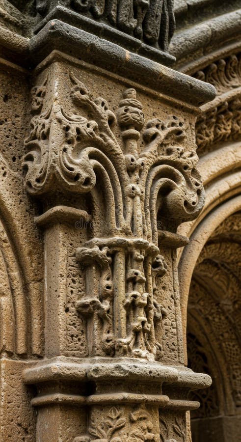 Ornate Stone Column Carving Architectural Detail Stock Illustration ...