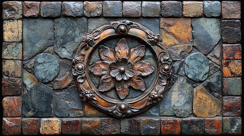 Ornate Stone Mosaic with Floral Centerpiece Stock Illustration ...