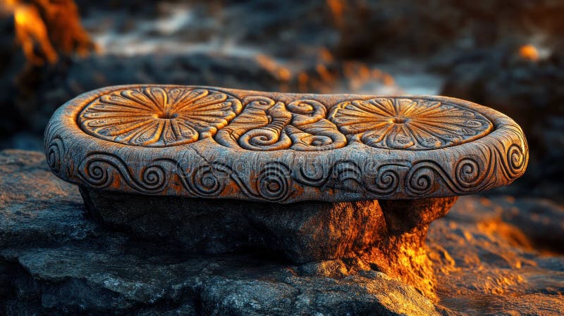 Ornate Stone Platform, Sunlit, Ancient Design Stock Illustration ...