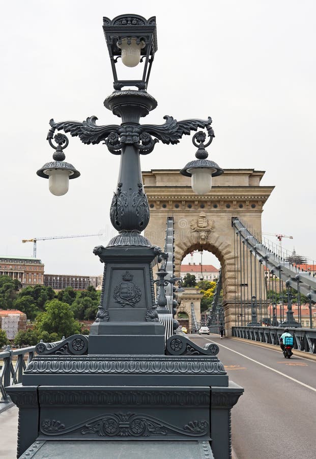 Ornate Street Light on the Chain Bridge at Budapest City Stock Photo ...