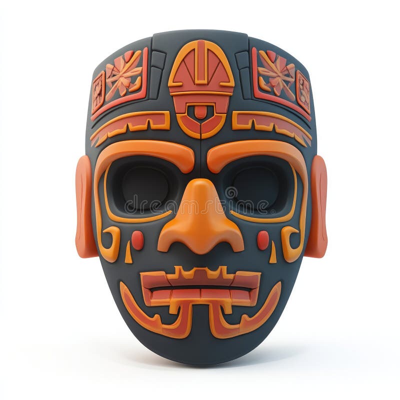Intricate Mayan-Style Ceremonial Mask, 3D Render Stock Illustration ...