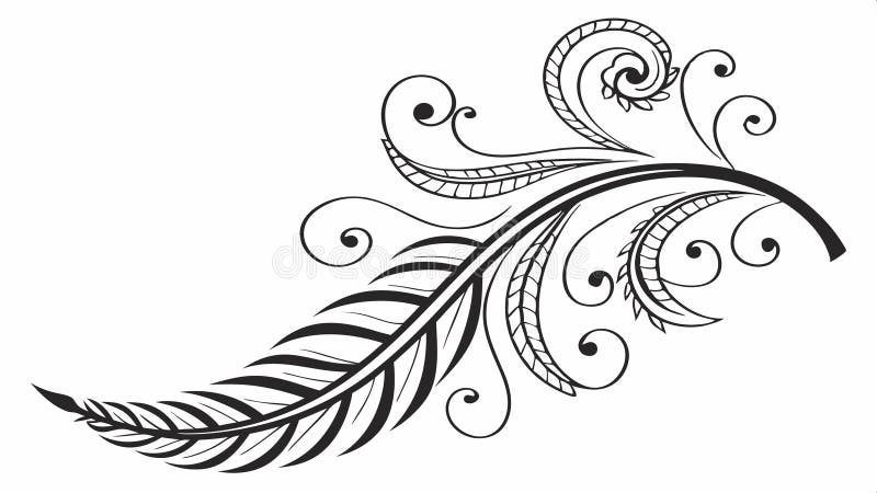 Ornate Stylized Feather Illustration with Intricate Swirling Details ...