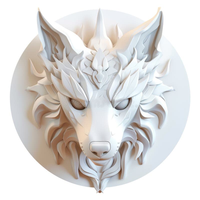 Elegant White Wolf Head Bas-Relief Sculpture, Intricate Design Stock ...