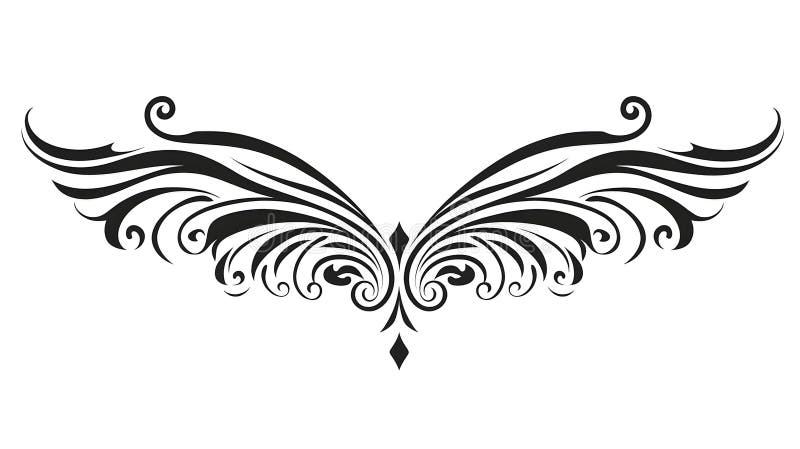 Ornate, Stylized Wing Design with Intricate Floral Patterns Stock ...