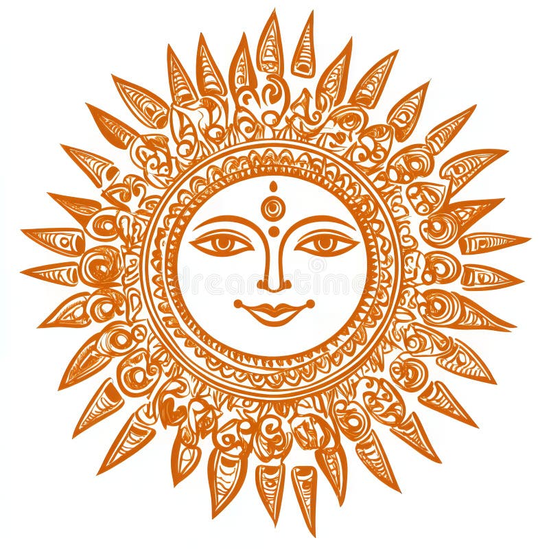 Ornate Sun God Illustration Indian Mythology Design Element Stock ...