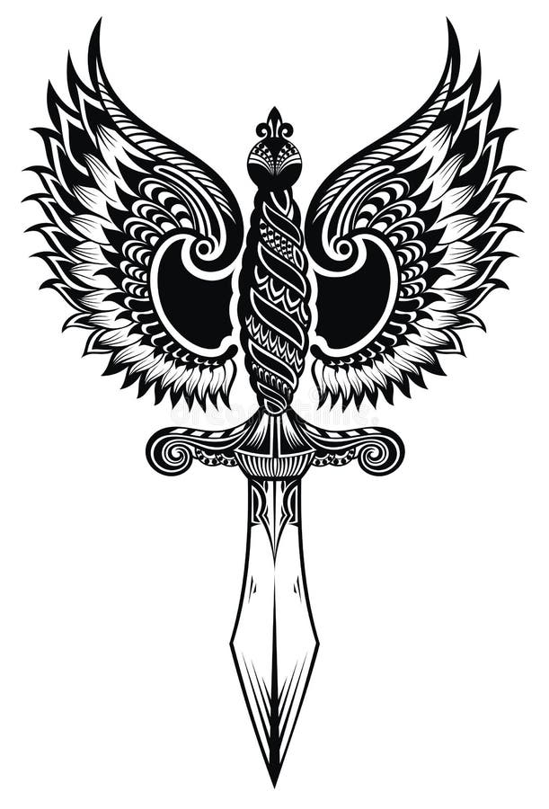 Set Wings and Sword, Tattoo Design Stock Vector - Illustration of ...