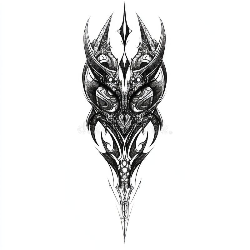 Ornate Tattoo Design Featuring Abstract Shapes on White Background ...