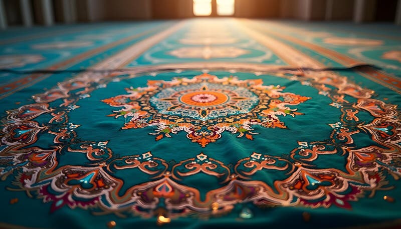 Ornate Teal Mosque Carpet: a Detailed Close-Up Stock Illustration ...