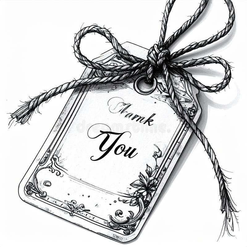 Ornate Thank You Gift Tag with Rope Bow Stock Illustration ...