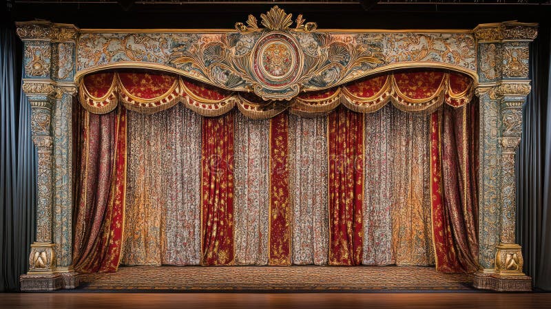 Ornate Theater Stage Curtain with Decorative Elements Stock Illustration - Illustration of ...