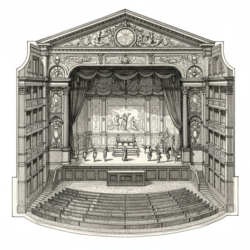 Ornate Theater Stage Illustration Featuring Classical Architectural ...