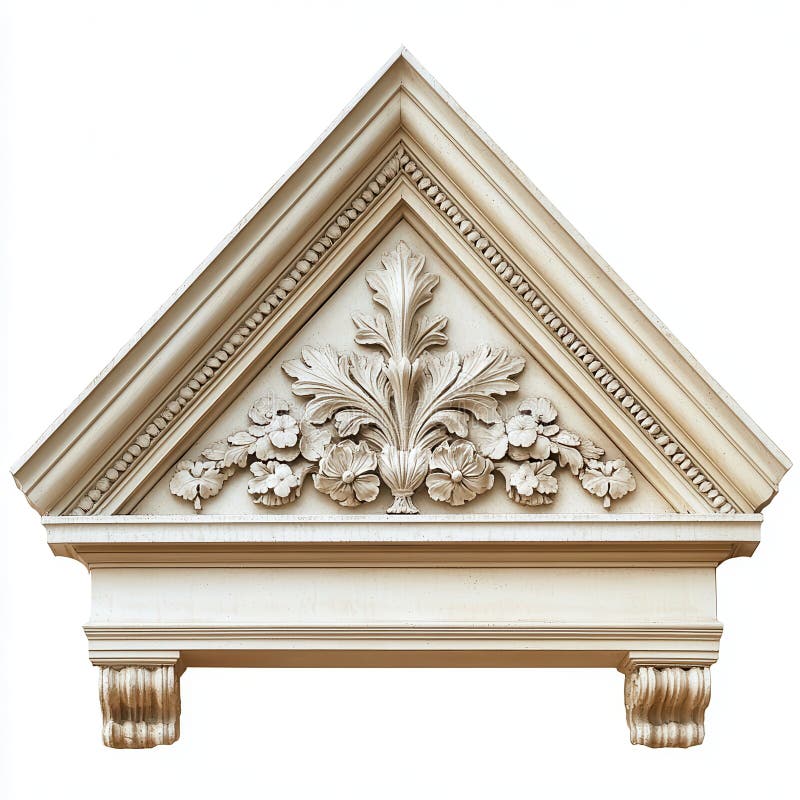 Ornate Triangular Architectural Element with Floral Motifs and ...