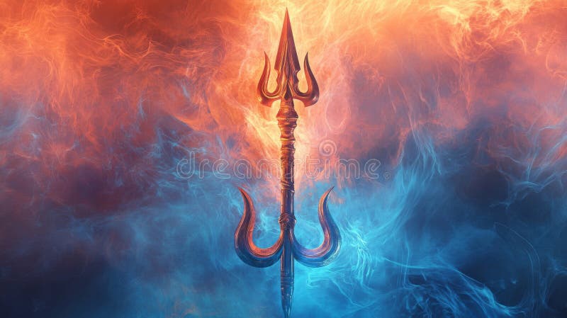 Ornate Trident with Fire and Smoke Background Stock Illustration ...