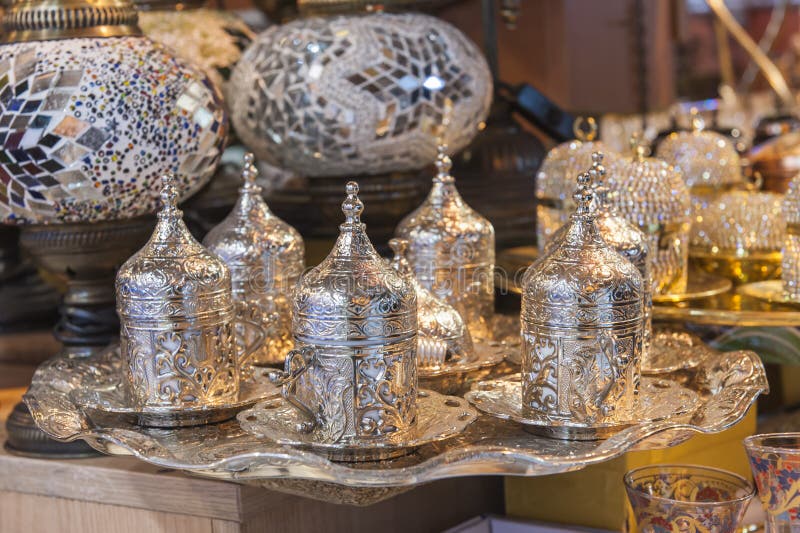 Ornate turkish tea set stock image. Image of market, bazaar - 48645521