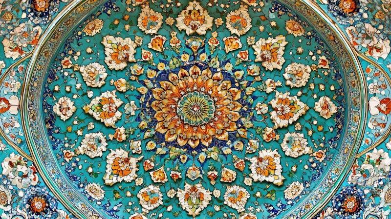 Ornate Turquoise Dome Ceiling Detail, Floral Pattern, Islamic ...