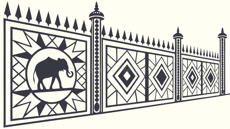 Ornate Gate with Elephant Statues and Patterns, Vector Design ...
