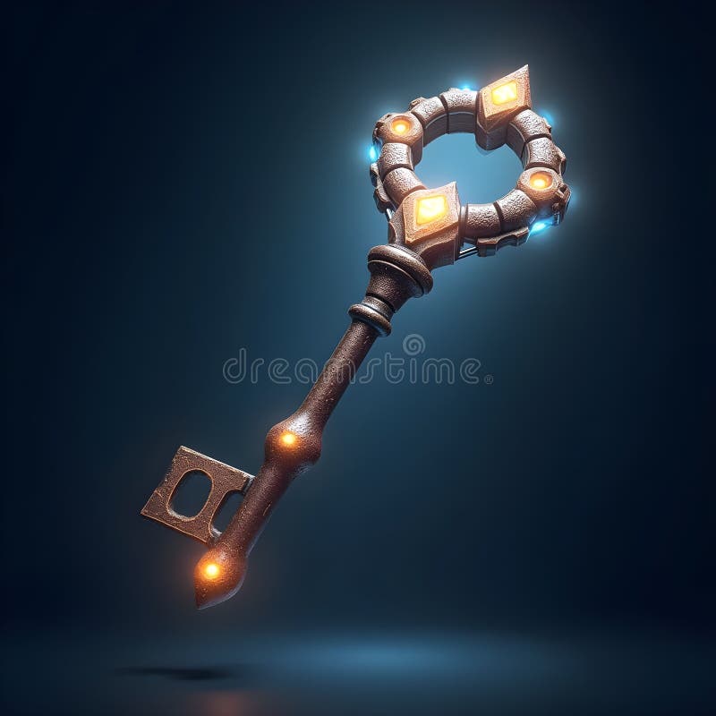 Ornate Vector Style Key with Glowing Elements on Dark Background Stock ...