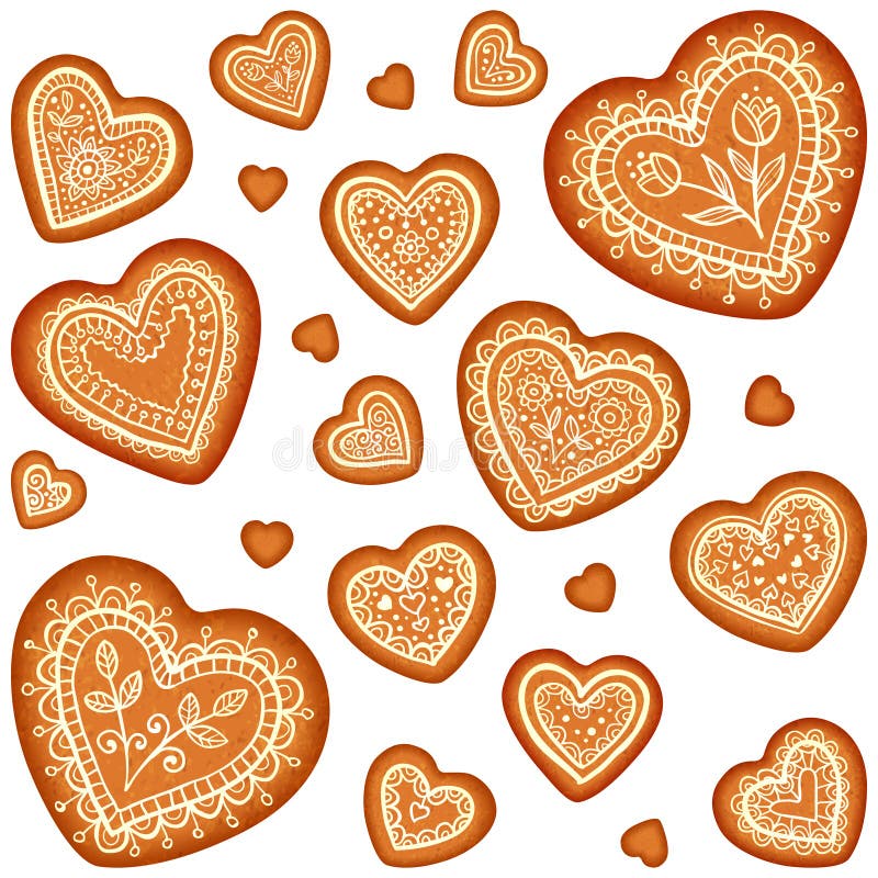 Ornate Vector Traditional Gingerbread Heart Set Stock Vector ...