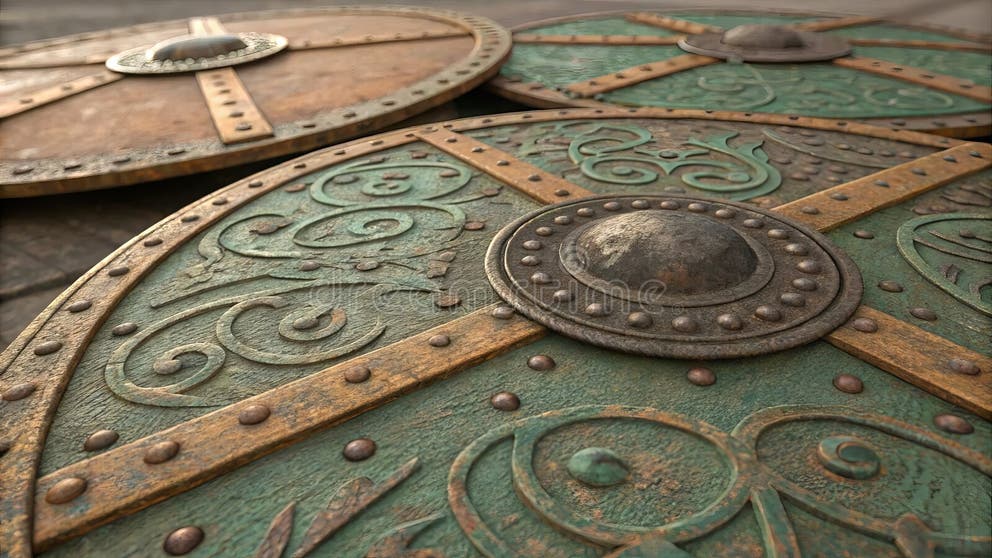 Ornate Viking Shields 3D Render, Rustic Texture, Celtic Design ...