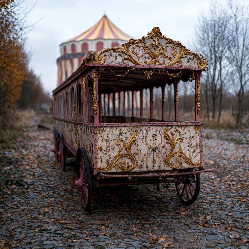 Ornate Vintage Circus Wagon on Cobblestone Path. Stock Illustration - Illustration of ground ...