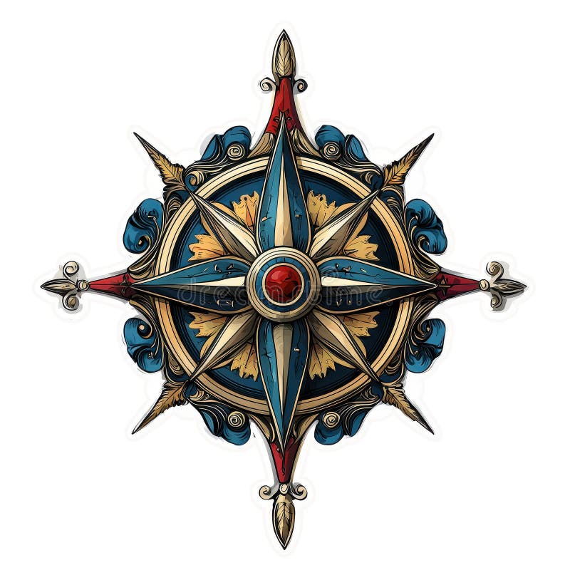 Ornate Vintage Compass on White Background Sticker. Stock Illustration ...