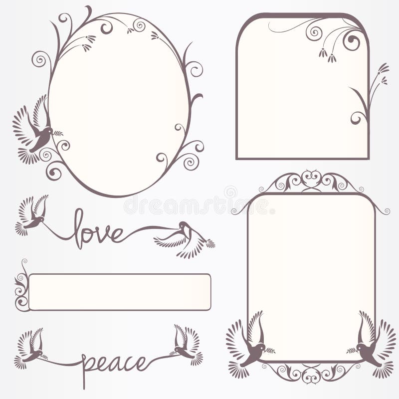 Ornate Vintage Frame Set with Doves Stock Vector - Illustration of ...