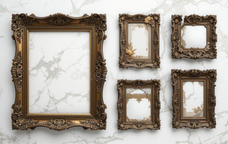Ornate Vintage Picture Frames Collection on Marble Wall for Artwork ...