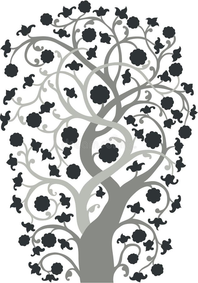 Ornate Vintage Tree Silhouette Outline Stock Vector - Illustration of ...