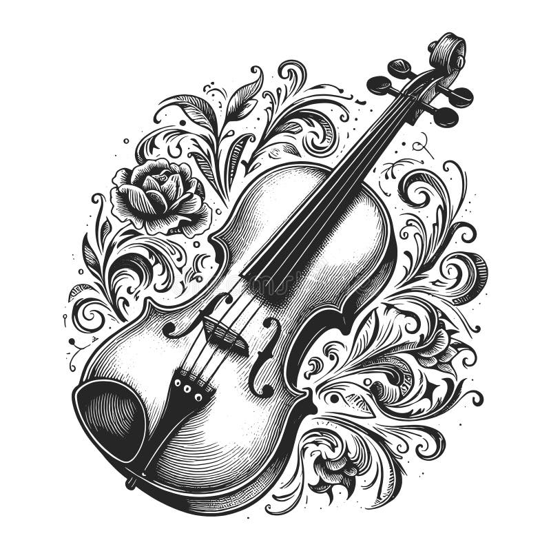 Ornate Violin with Detailed Scrollwork Raster Stock Image - Image of ...