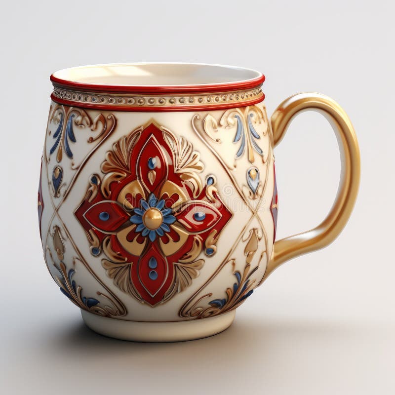 Ornate Vray Tracing Mug in Red, Blue, and Gold Stock Illustration ...