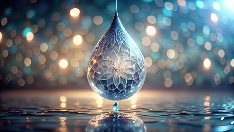 Ornate Water Drop with Intricate Geometric Design Reflecting on Serene ...