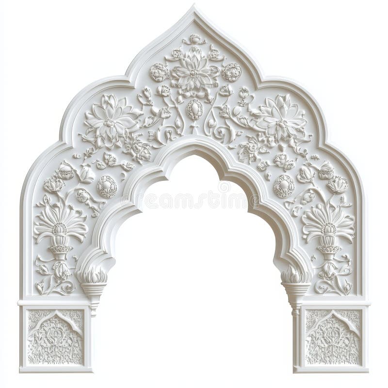 Ornate White Architectural Arch Design Featuring Floral and Geometric ...