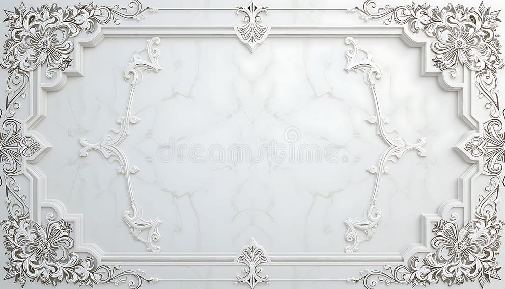 Ornate White Ceiling with Floral Corner Decorations and Decorative ...