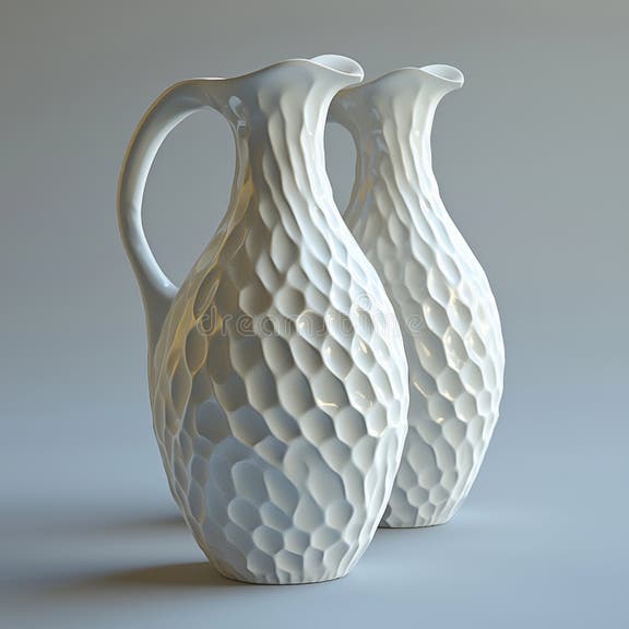 Ornate White Ceramic Pitchers on a Plain Background Stock Photo - Image ...