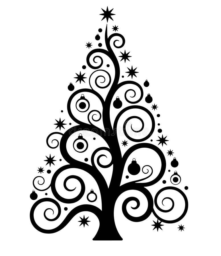 Ornate White Christmas Tree Design on Black Background Stock Vector ...