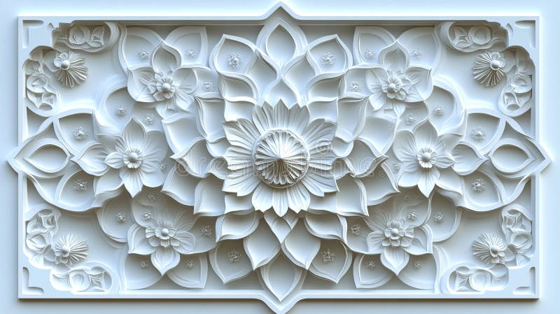 Ornate White Floral Bas-relief Panel for Interior Design Stock ...