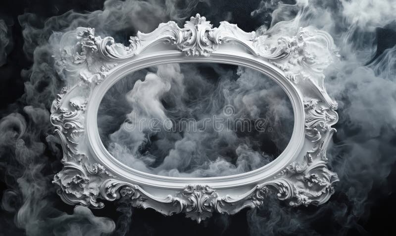 Ornate White Frame Surrounded by Ethereal Smoke on Dark Background ...