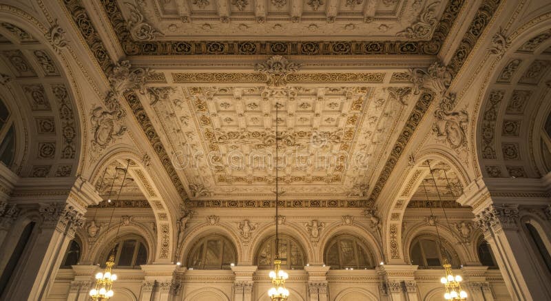 Ornate White and Gold Ceiling Architectural Detail Stock Illustration ...